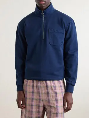 DRAKE'S Cotton-jersey Half-zip Sweatshirt