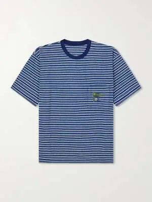 Kapital Logo-appliquéd Striped Cotton-jersey T-shirt - Blue