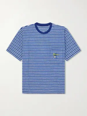 Kapital Logo-appliquéd Striped Cotton-jersey T-shirt - Blue