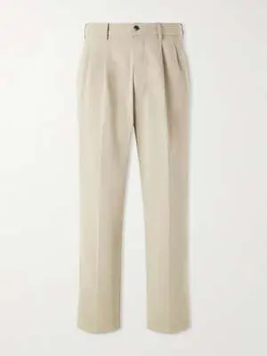 THE ROW Tomasino Straight-leg Pleated Cotton-twill Trousers - Beige