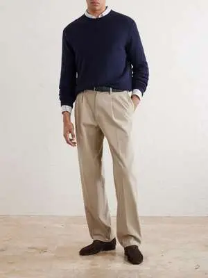 THE ROW Tomasino Straight-leg Pleated Cotton-twill Trousers