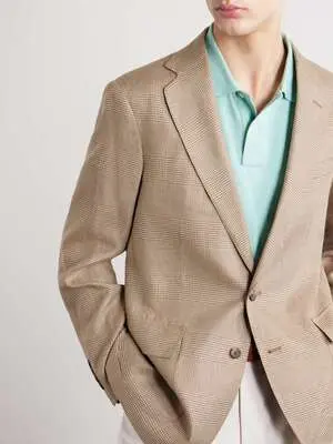 Polo Ralph Lauren Houndstooth Linen-blend Blazer - Beige