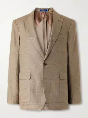 Polo Ralph Lauren Houndstooth Linen-Blend Blazer Neutrals
