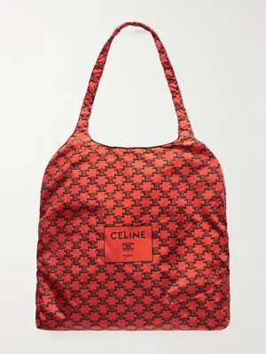 Celine Leather-trimmed Triomphe-printed Shell Tote Bag - Red