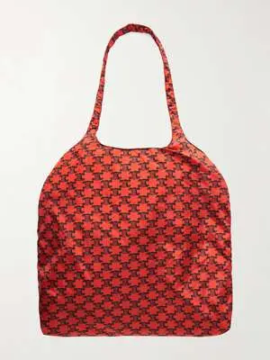 Celine Leather-trimmed Triomphe-printed Shell Tote Bag