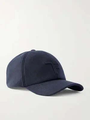 TOM FORD Leather-trimmed Logo-embroidered Cashmere Baseball Cap - Navy