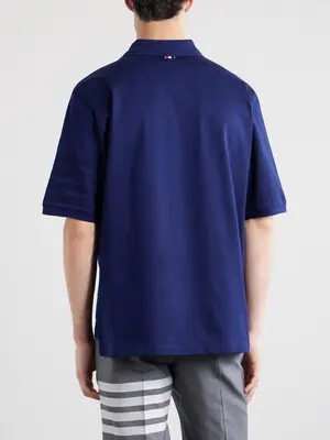 Thom Browne Striped Logo-appliqué Cotton-jersey Polo Shirt