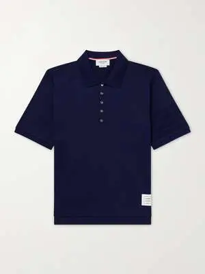 Thom Browne Striped Logo-appliqué Cotton-jersey Polo Shirt - Navy