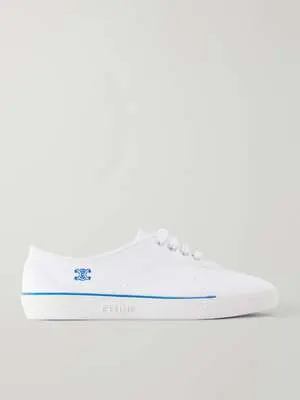 Celine Logo-detailed Suede-trimmed Canvas Sneakers - White