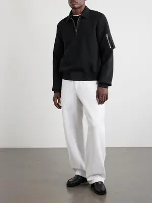 Sacai Cotton-blend Half-zip Sweater - Black