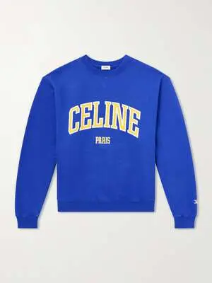 Celine Logo-print Cotton-fleece Sweatshirt - Blue