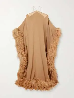 TALLER MARMO Sza Sza Spirito Feather-trimmed Silk-chiffon Gown - Camel