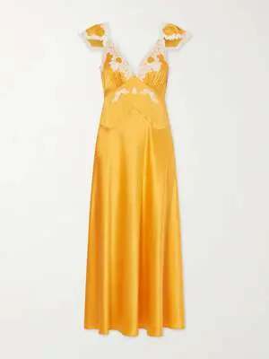 DÔEN Fiona Lace-trimmed Silk-satin Midi Dress - Orange