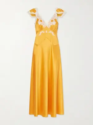 DÔEN Fiona Lace-trimmed Silk-satin Midi Dress - Orange