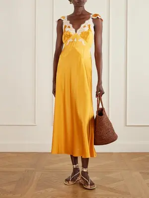 DÔEN Fiona Lace-trimmed Silk-satin Midi Dress