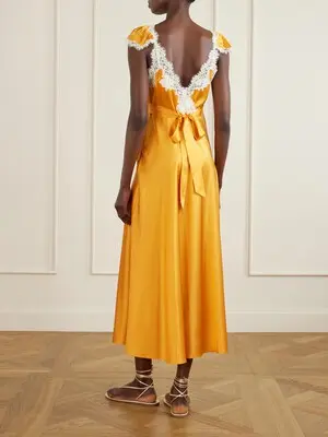 DÔEN Fiona Lace-trimmed Silk-satin Midi Dress