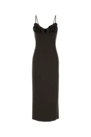 Magda Butrym Chocolate Stretch Wool Midi Dress With Floral Embellishments