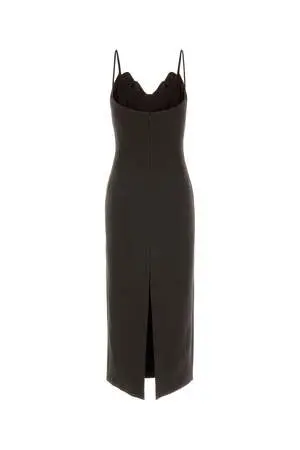 Magda Butrym Chocolate Stretch Wool Midi Dress With Floral Embellishments