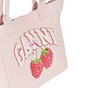 GANNI Canvas Shopping Bag With Raspberry Print - Pink