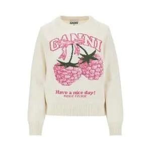 GANNI Raspberries' Wool-blend Sweater - White