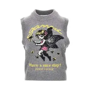 GANNI Wool-blend Knitted Top - Grey