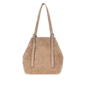 AUTENTICA 504 Suede Leather Medium 'galatea' Bag - Beige