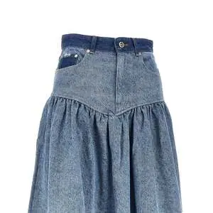 GANNI Cotton Denim Long Skirt