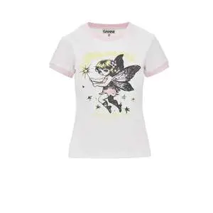 GANNI Cotton T-shirt With Print - White