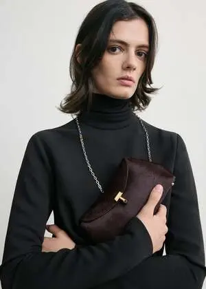 TOTEME Mini T-lock Pony Hair Clutch - Wine