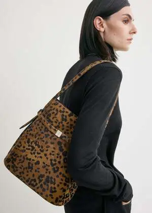 TOTEME Belted Pony Hair Bucket Bag - Leopard