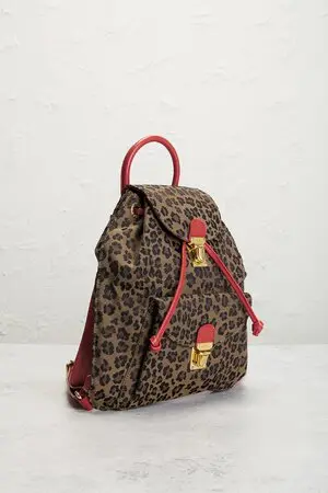 Fendi Leopard Print Canvas Backpack With Leather Accents