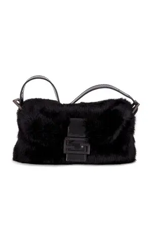 FWRD RENEW Fendi Rabbit Fur Baguette Shoulder Bag - Black