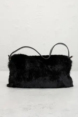 Fendi Rabbit Fur Baguette Shoulder Bag - Black