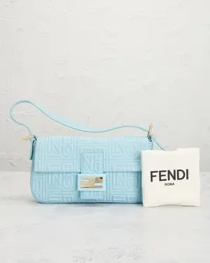 FWRD RENEW Fendi Logo Embossed Baguette Shoulder Bag - Blue