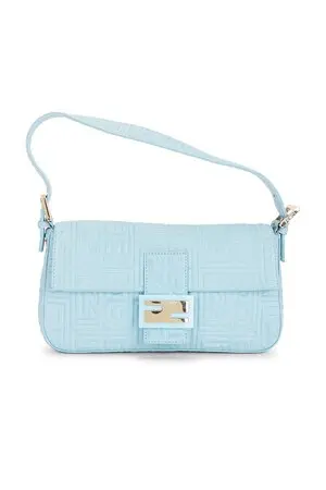 Fendi Embossed Logo Baguette Shoulder Bag - Blue