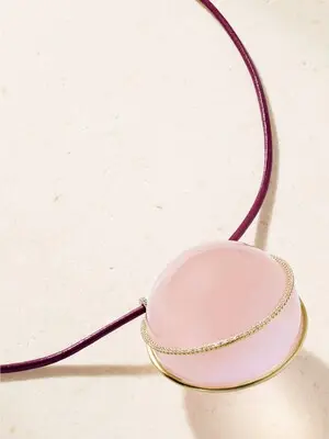 Marisa Klass 18-karat Gold, Quartz, Diamond And Leather Necklace - Pink