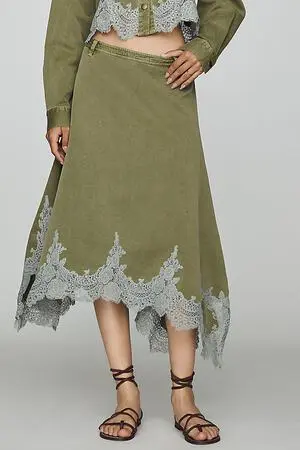 Anthropologie Lace-trimmed Utility Midi Skirt