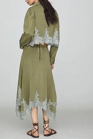 Anthropologie Lace-trimmed Utility Midi Skirt