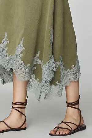 Anthropologie Lace-trimmed Utility Midi Skirt