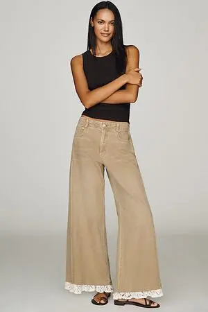 PILCRO Adi Mid-rise Relaxed Wide-leg Jeans With Lace Trim