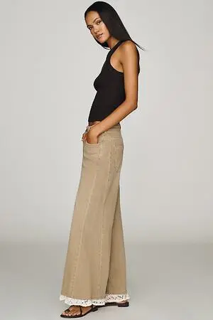 PILCRO Adi Mid-rise Relaxed Wide-leg Jeans With Lace Trim