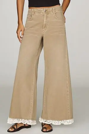PILCRO Adi Mid-rise Relaxed Wide-leg Jeans With Lace Trim