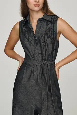 RANNA GILL Denim Floral Wide-leg Jumpsuit