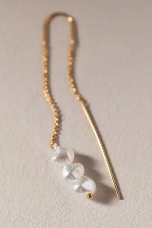 Anthropologie 14k -plated Brass 3-pearl Threader Earrings