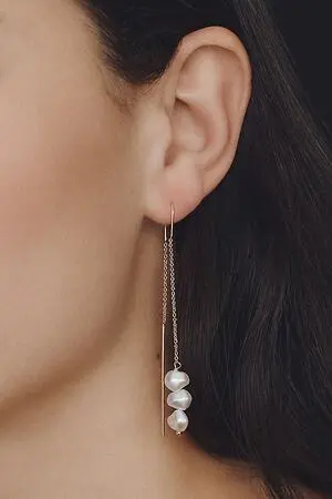 Anthropologie 14k -plated Brass 3-pearl Threader Earrings