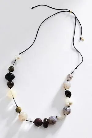 Anthropologie Beaded Cord Necklace - Neutral Pattern