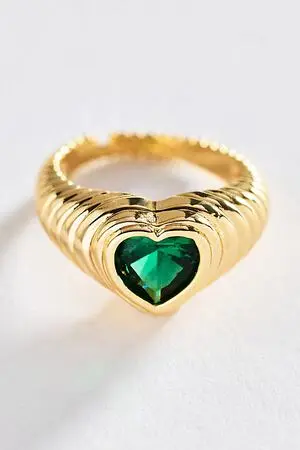 Anthropologie Bezel Heart Cocktail Ring - Green