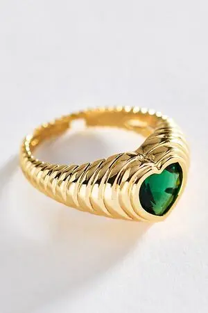 Anthropologie Bezel Heart Cocktail Ring - Green