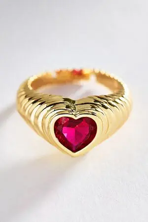 Anthropologie Bezel Heart Cocktail Ring - Red