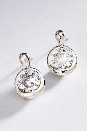 Anthropologie Bezel Crystal Post Earrgs Silver